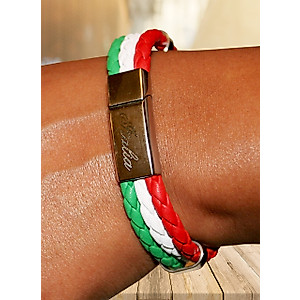Tricolor Leather Bracelet with Stainless Steel Clasp in Italy Flag Colors - Great Italian Themed Jewelry Gift for Women and Men