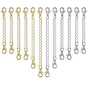Paxcoo 12Pcs Chain Extender Jewelry Necklace Lobster Clasps and Closures for Necklace Bracelet Jewelry Making Supplies