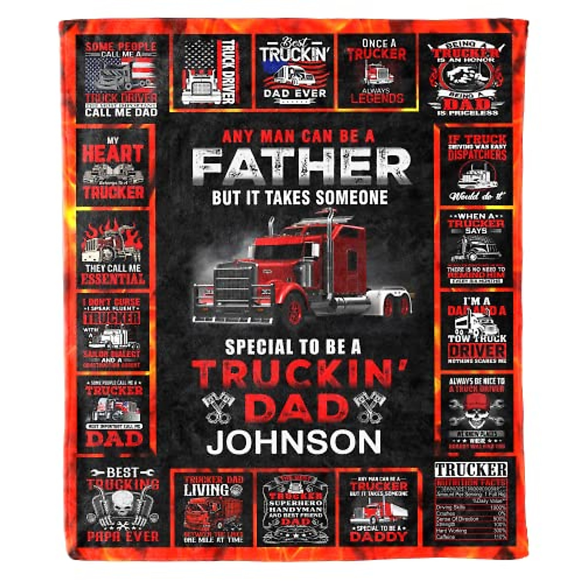 Any Man Can Be A Father But It Takes Someone Special to Be A Truckin Dad | Custom Name Premium Quality Thanks Gift for Trucker Dad | for Fathers Day, Birthday, Throw Warm Bed Made in U.S.A Blanket