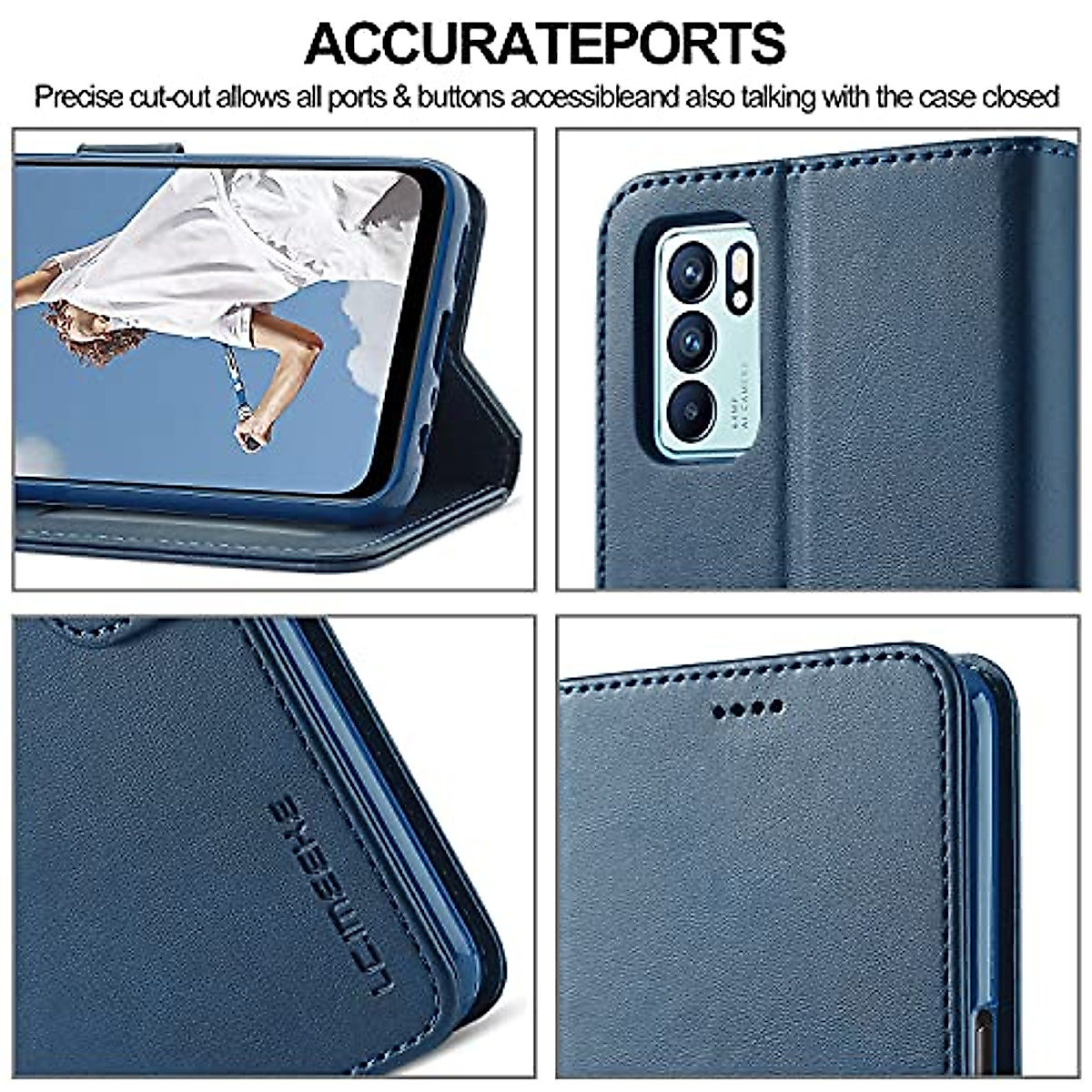 Phone Flip Case Compatible with OPPO Reno 6Pro 5G PU Leather Wallet Case,with Card Slot [Stand Feature] Magnetic Closure Protective TPU Shockproof Flip Cover Case phone protection ( Color : BLUE )