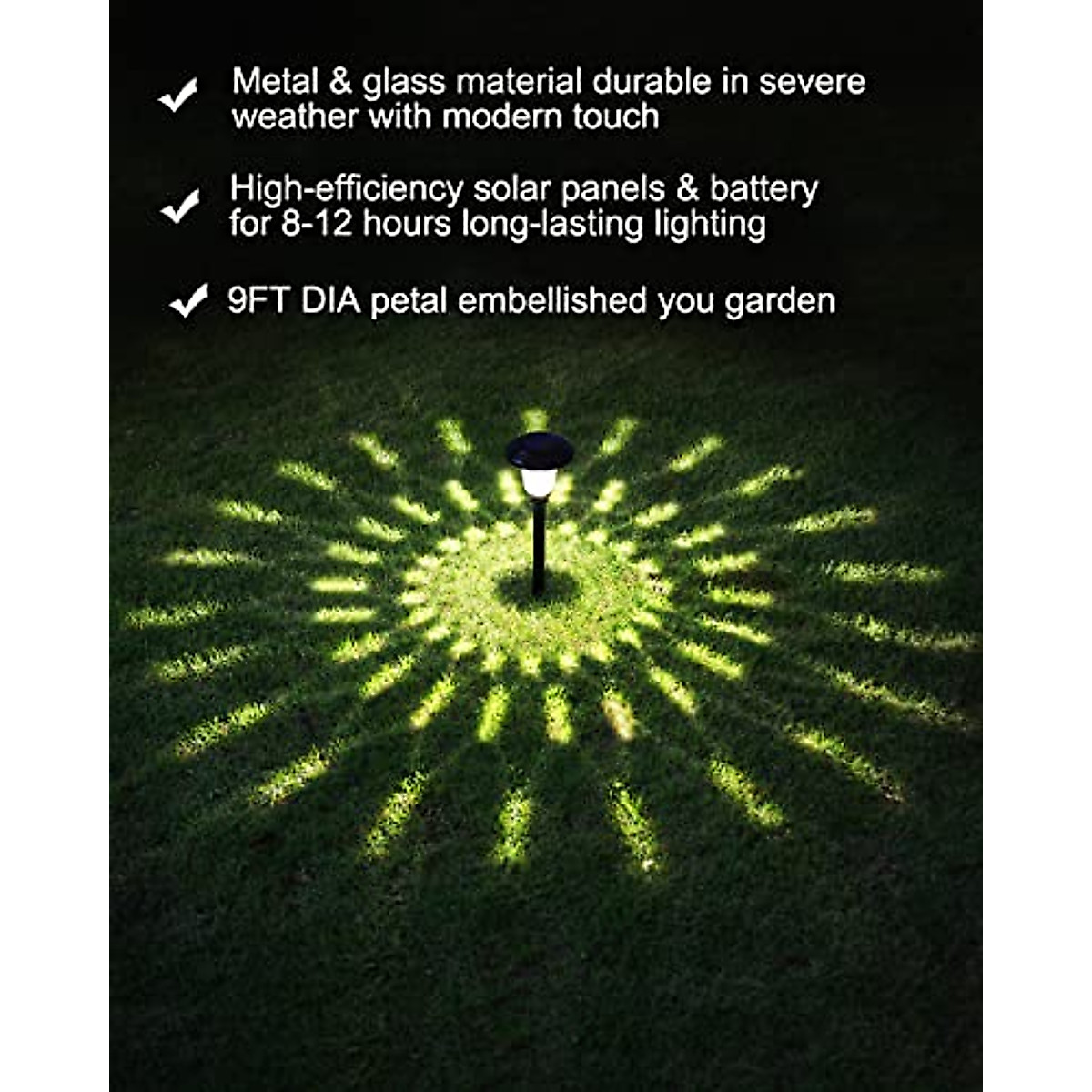 UFOND 8 Pack Solar Pathway Lights Outdoor，Waterproof Solar Garden Lights, Glass Stainless Steel Solar Decor Lamp,Landscape Path Lights for Yard Patio Driveway Sidewalk, (Cool White)