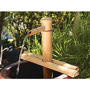 Bamboo Accents Water Fountain with Pump for Patio, Indoor/Outdoor, Adjustable 12-Inch Half-Round Flat Base, Split-Resistant Bamboo