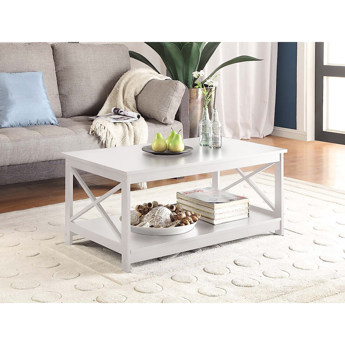 Convenience Concepts Oxford Coffee Table with Shelf, White