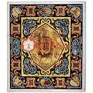 White Marble Customized Dining Table Top Pietra Dura Hard Stone Inlay Design Furnture Decor | 40"x28" Inches