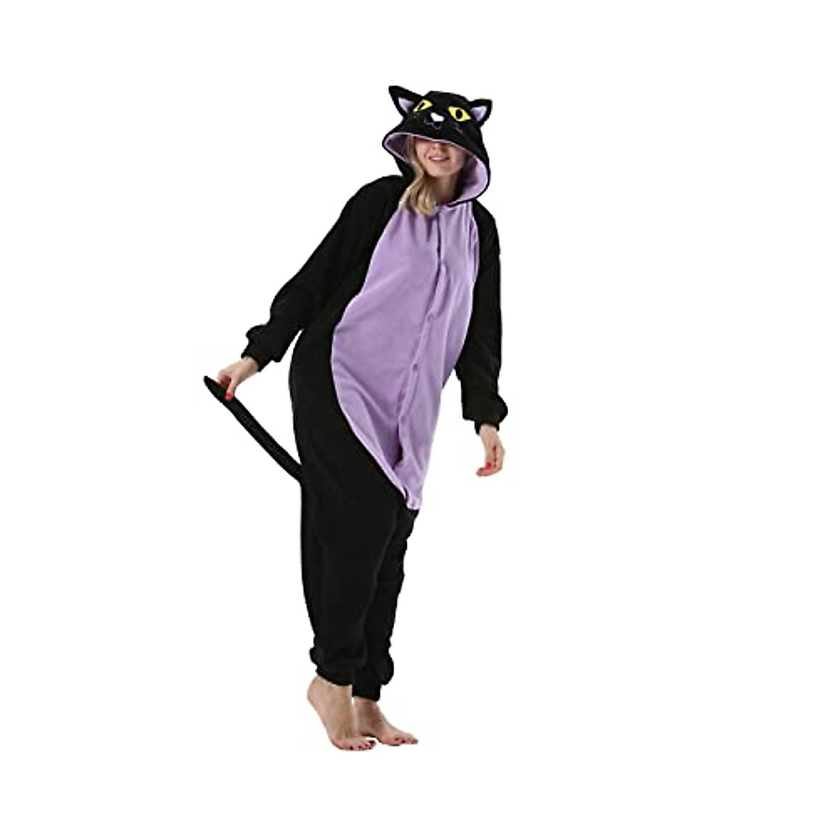 ULEEMARK Unisex Adult Onesie Animal Pajamas One Piece Halloween Costumes Cosplay Christmas Sleepwear Midnight Cat