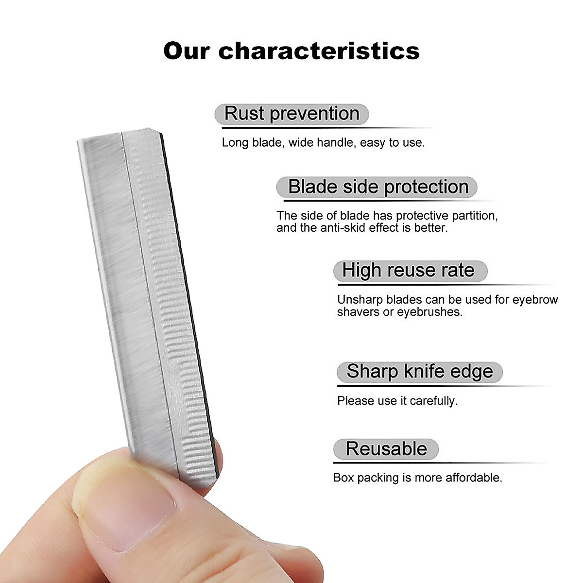 Bezall 50Pcs Single Edge Razor Blades, Stainless Steel Straight Razor Blade Refills, Eyebrow Trimmer Facial Hair Blades for Women and Men