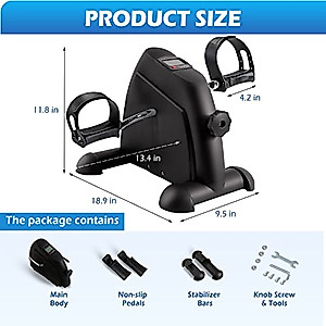 TABEKE Pedal Exerciser - Stationary Mini Exercise Bike for Arm/Leg Exercise, Portable Under Desk Foot Cycle Peddler with LCD Display (Black)