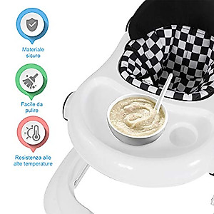 HONEY JOY Baby Walker, Foldable Seated Walker with Wheels, Adjustable Height, Steering Wheel w/Horn, Music & Lights, Removable Food Tray, Padded Seat, Car Walker for Baby Boy Girl Age 6 Months+