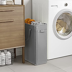 Chrislley 45L Slim Laundry Hamper Narrow Laundry Basket with Handle Foldable Dirty Clothes Portable Skinny Hamper Organizer Storage Bins (22 inches, grey)