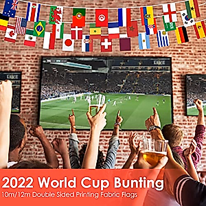 AhfuLife World String Flag Bunting, 32 Countries 2022 World Cup Flags Banners Double-sided Polyester for, Garden, Bar, Restaurant and Party Decoration