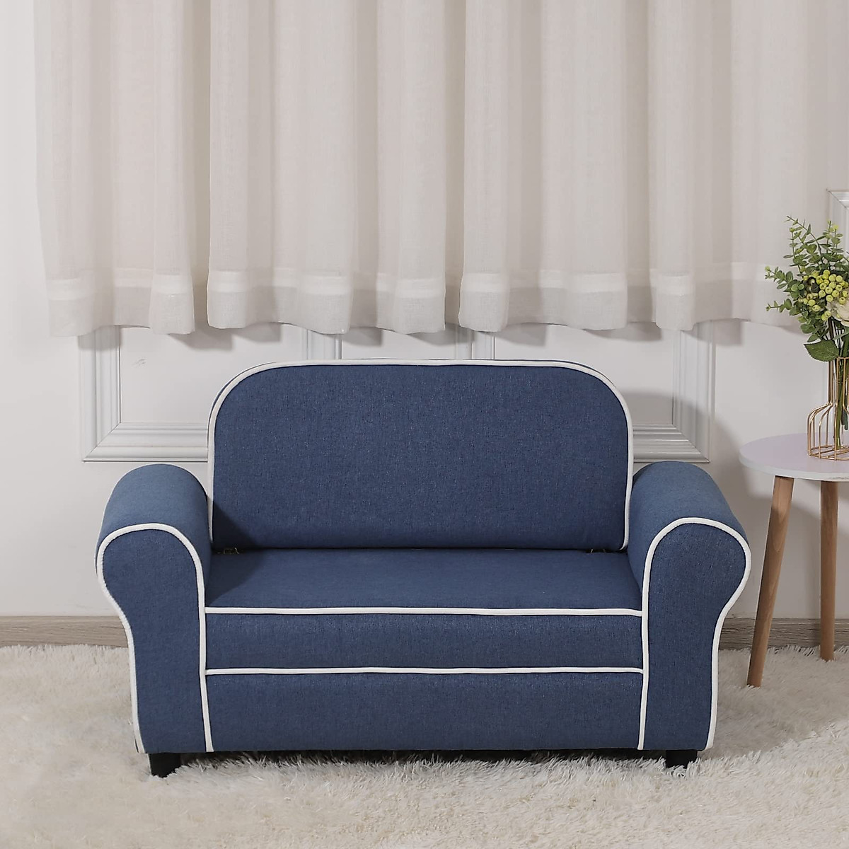 Yoonnie room Kid Sofa Chair, Linen Fabric 2-Seater Upholstered Couch,for Children Gift (Blue)