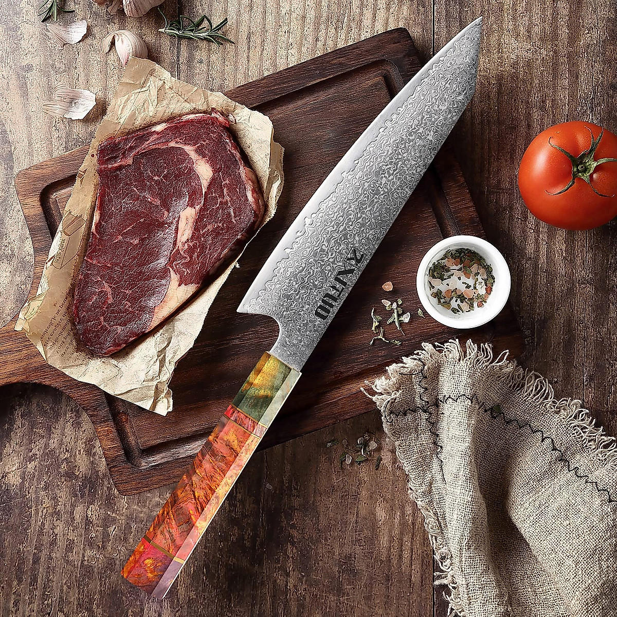 XT XITUO Kiritsuke Chef Knife,8 inch kitchen Knives Japanese VG10 Steel Damascus Kitchen Meat Sushi Cutting Cleaver Knife w/octagon Wood handle Gift Box (8-Inch Kiritsuke Knife)…