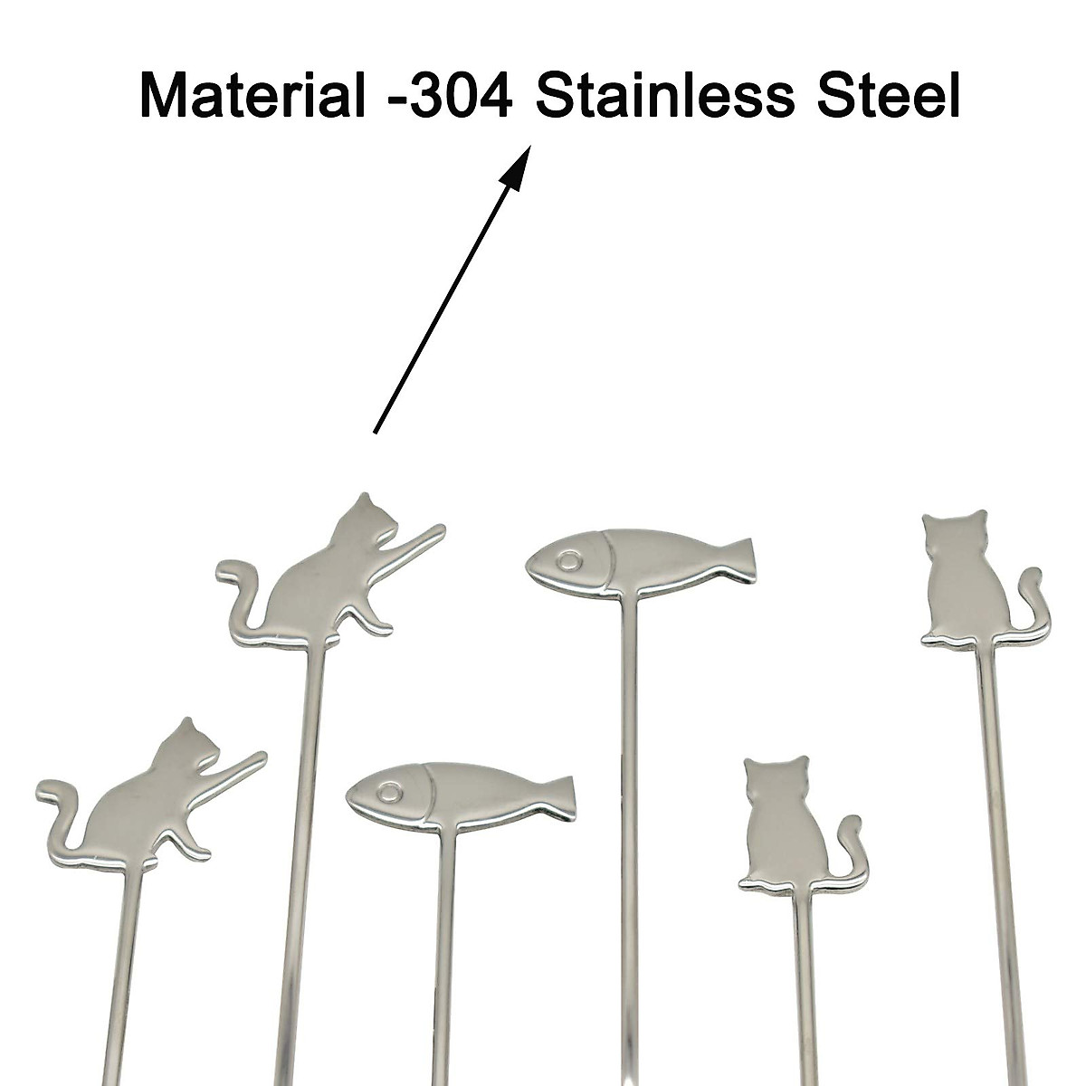 Maydahui 6PCS Cat Fish Spoon and Fork Cute Coffee Animal Spork 5.8 inch 18/10（304）Stainless Steel Teaspoon Dessert Drink Sugar Spoons Fruit Forks Tableware