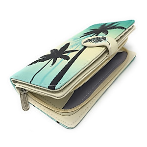 Shag Wear Palm Tree Large Summer Wallet for Women and Teen Girls Vegan Faux Leather 7" Teal