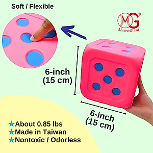 Macro Giant 6 Inch Soft Foam Jumbo Big Playing Dice, Set of 4,Neon Color, Math Teaching, Teaching Aids, Board Games, Kid Toy