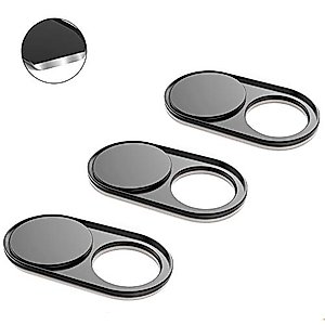 Webcam Cover Slide 0.022in Ultra Thin Metal Magnet Web Camera Cover for MacBook Pro Laptops Smartphone Mac PC Tablets for Echo Spot Show Protecting Your Privacy Security Black(3 Packs)