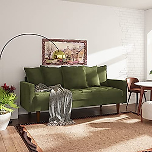 SILKIR 3-Person Sofa Couch for Living Room | Perfect for: Apartment/Studio/Office & Small Space | Velvet Fabric | Fast and Easy Assembly | (Olive Green) Modern Contemporary Mid-Century