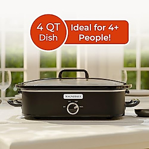 [NEW] MAGNIFIQUE 4-Quart Slow Cooker with Casserole Manual Warm Setting - Perfect Kitchen Small Appliance for Family Dinners, Dishwasher Safe Crock, Black