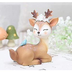 4.3 Inch Woodland Animal Deer Cake Topper Cute Baby Shower Party Decoration Deer Figurines Toy Christmas Miniature Doe Fawn Resin Ornament for Birthday Wedding Anniversary