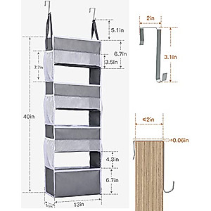 ULG Over Door Organizer with 4 Large Pockets 6 Mesh Side Pockets, 33 lbs Weight Capacity Hanging Storage Organizer with Clear Window for Bedroom Nursery, Baby Kids Toys, Diapers, Light Grey (1 Pack)