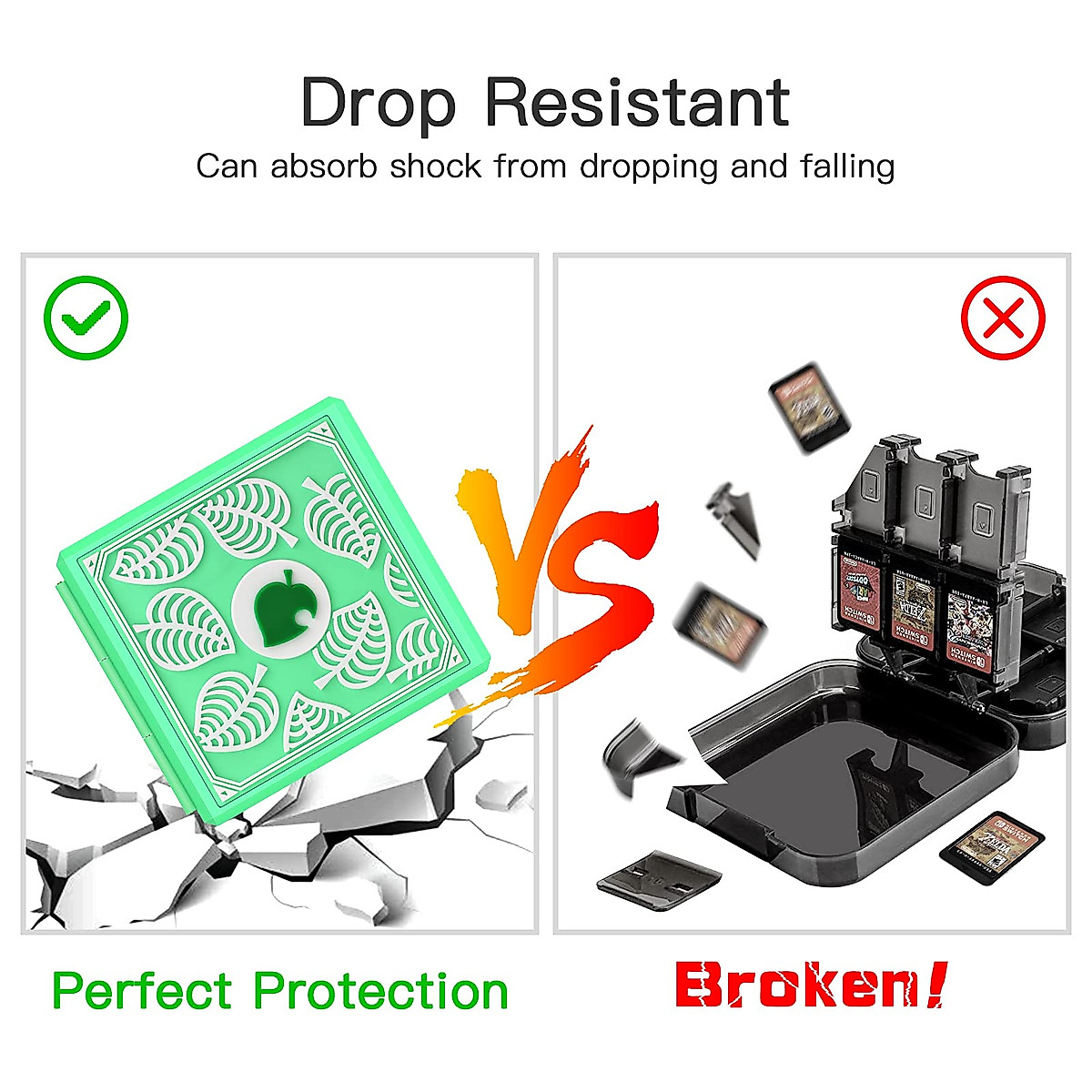 UFOPETIE 12 in 1 Game Card Case for Nintendo Switch Game Card ,Compatible with Nintendo Switch Case Animal Crossing Theme,Game Case for Animal Crossing Cards-Small Green Leaves-Thumb Grip 2PCS