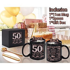 BdayPtion 50th Birthday Gifts for Women, Turning 50 Year Old Birthday Gift, 1973 Happy 50th Bday Gift for Her, Fifty Birthday Present, 11oz Black Coffee Mug
