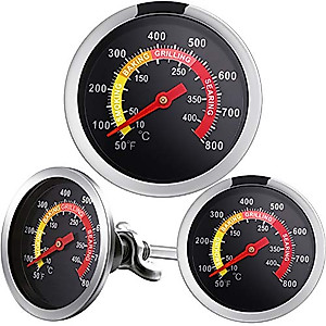 Frienda 3 Packs Charcoal Grill Temperature Gauge Thermometer Gauge Wood Barbecue Charcoal Grill Thermometer Heat Indicator for Lamb Beef Meat Cooking, 2-3/8 Inch Dial and 2-7/8 Inch Stem