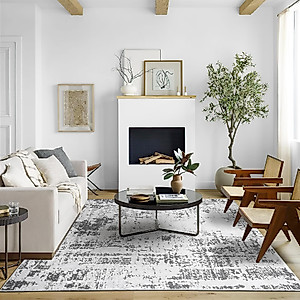 RYB HOME Washable Living Room Rug, 8x10 Large Area Rug for Bedroom, Ultra Soft Faux Wool Non Slip Modern Abstract Farmhouse Floor Carpet for Dining Home Office Nursery Playroom, 8x10 ft, Grey