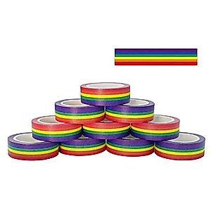 10 Rolls Masking Tape Rainbow Washi Tape DIY Decorative Tapes 0.6 Inches x 11 Yards, Horizontal Pattern