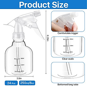 Worldity 24 Pcs Empty Plastic Spray Bottles 8 oz, Clear Spray Bottles, Mini Spray Bottles with Measurement Adjustable Nozzle, Refillable Spray Bottles for Hair Plant Kitchen Bath