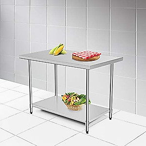 Giantex 30"x 48" Stainless Steel Work Table with Shelf Commercial Kitchen Food Prep Table Adjustable Height and Feet