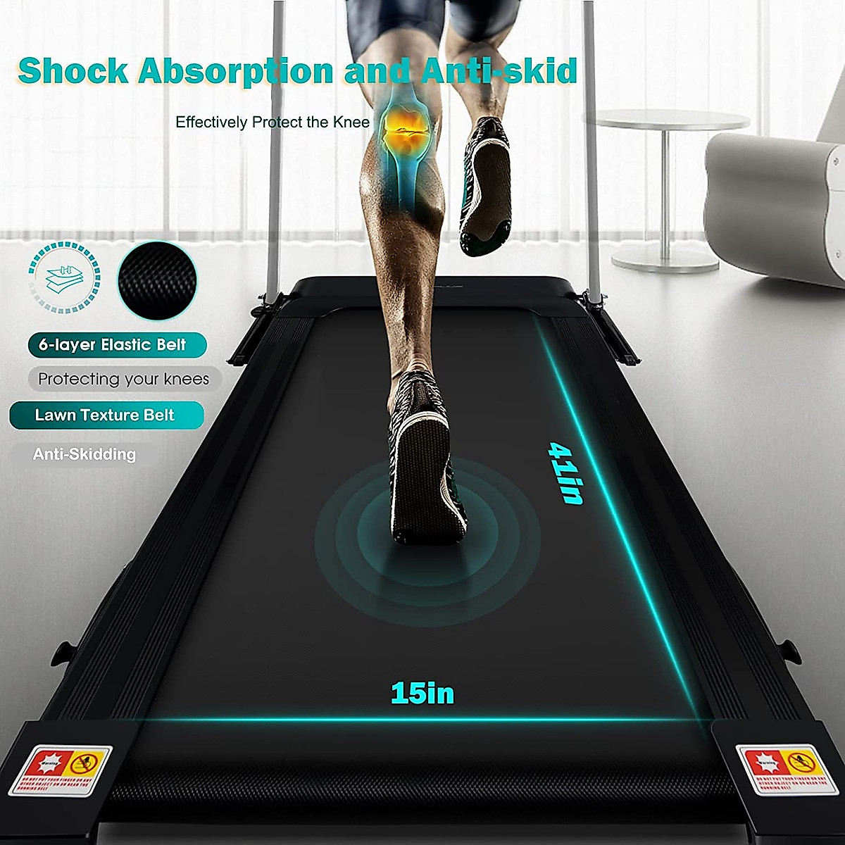 SPORFIT Foldable Treadmill with Incline, Portable Treadmills w/ 3 Adjustable Manual Incline, Heart Rate Sensor&LCD Display, Electric Treadmill, Running Machine for Home&Office, Black
