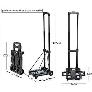 MShop Shopping Cart Folding Luggage Cart 2 Wheels Lightweight Luggage Trolley Small Plastic Hand Truck for Groceries, Camping ,Super Market, Travel,Moving and Office Use Trolley (Black-JMA) (ULC-01)