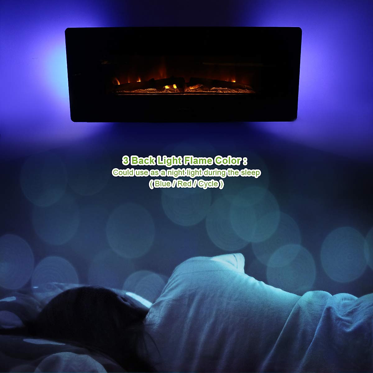 Geniqua 42" Wall/Stand Mounted Electric Fireplace w/Remote Heater LED Multi Flame Timer