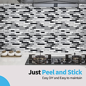 Art3d 12" x 12" Peel and Stick Tile Kitchen Backsplash Sticker Gray Brick (6 Tiles)