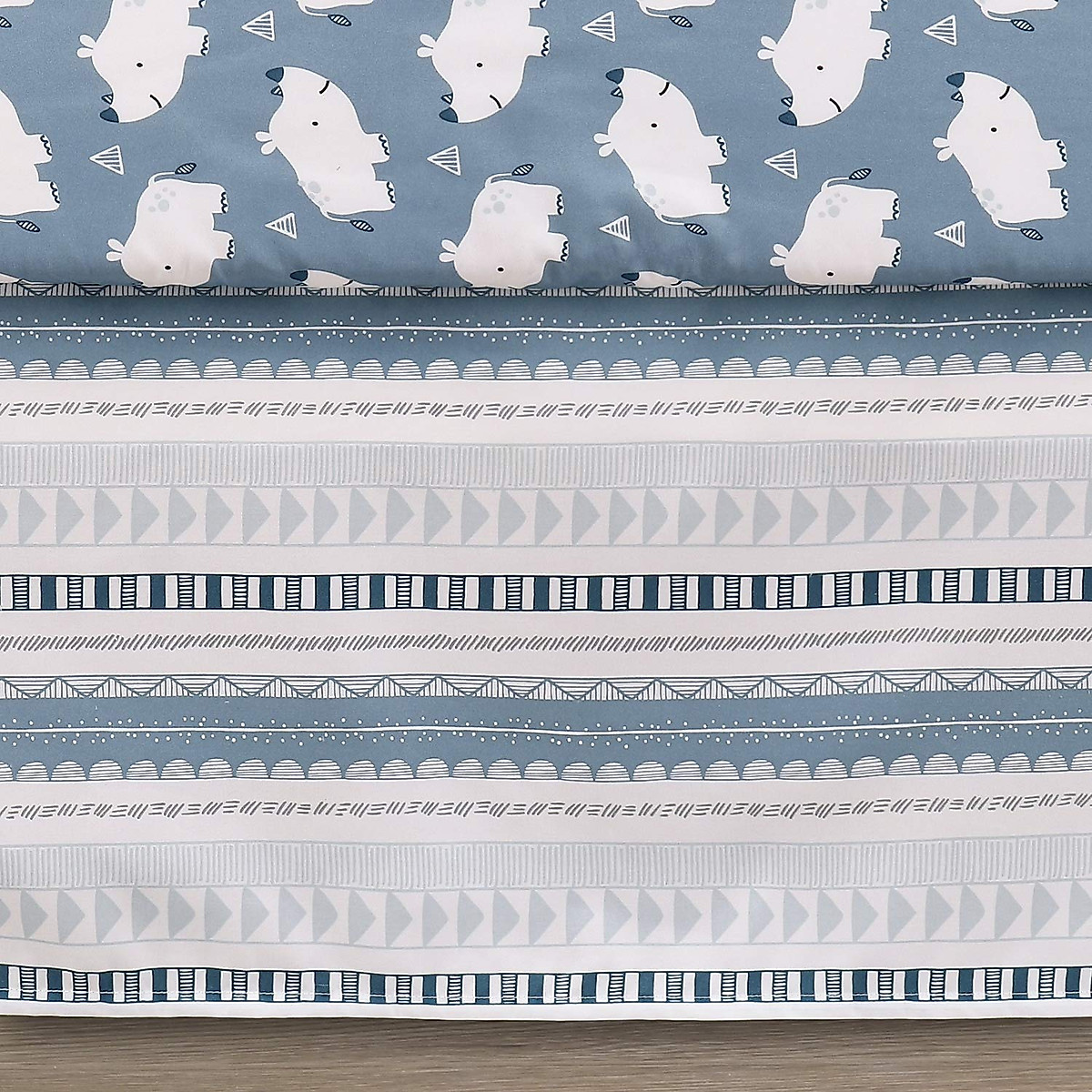 The Peanutshell Crib Bedding Set for Boys or Girls, Unisex 3 Piece Blue Rhino Nursery Collection