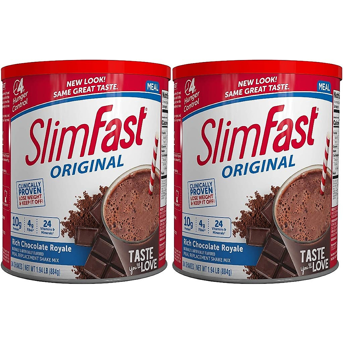 SlimFast Original, 2 Pack Of Rich Chocolate Royale Meal Replacement Shake Mix – Weight Loss Powder – 31.18 Oz Canister – 34 Servings