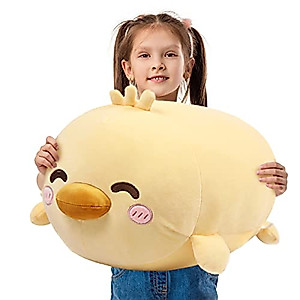 ARELUX 23.6in Duck Plush Pillow Stuffed Animal Snuggly Pillow Cute Plush Toy Snuggle Buddy Duck Plushie Kawaii Soft Hugging Pillow for Kids Boys Girls