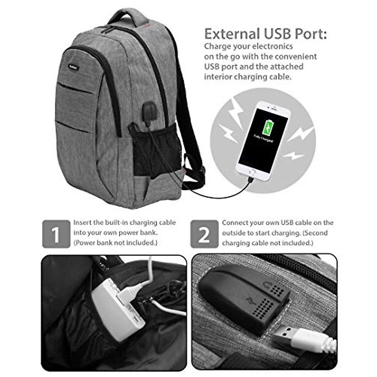 Rockland Business Pro USB Laptop Backpack, Grey, Large