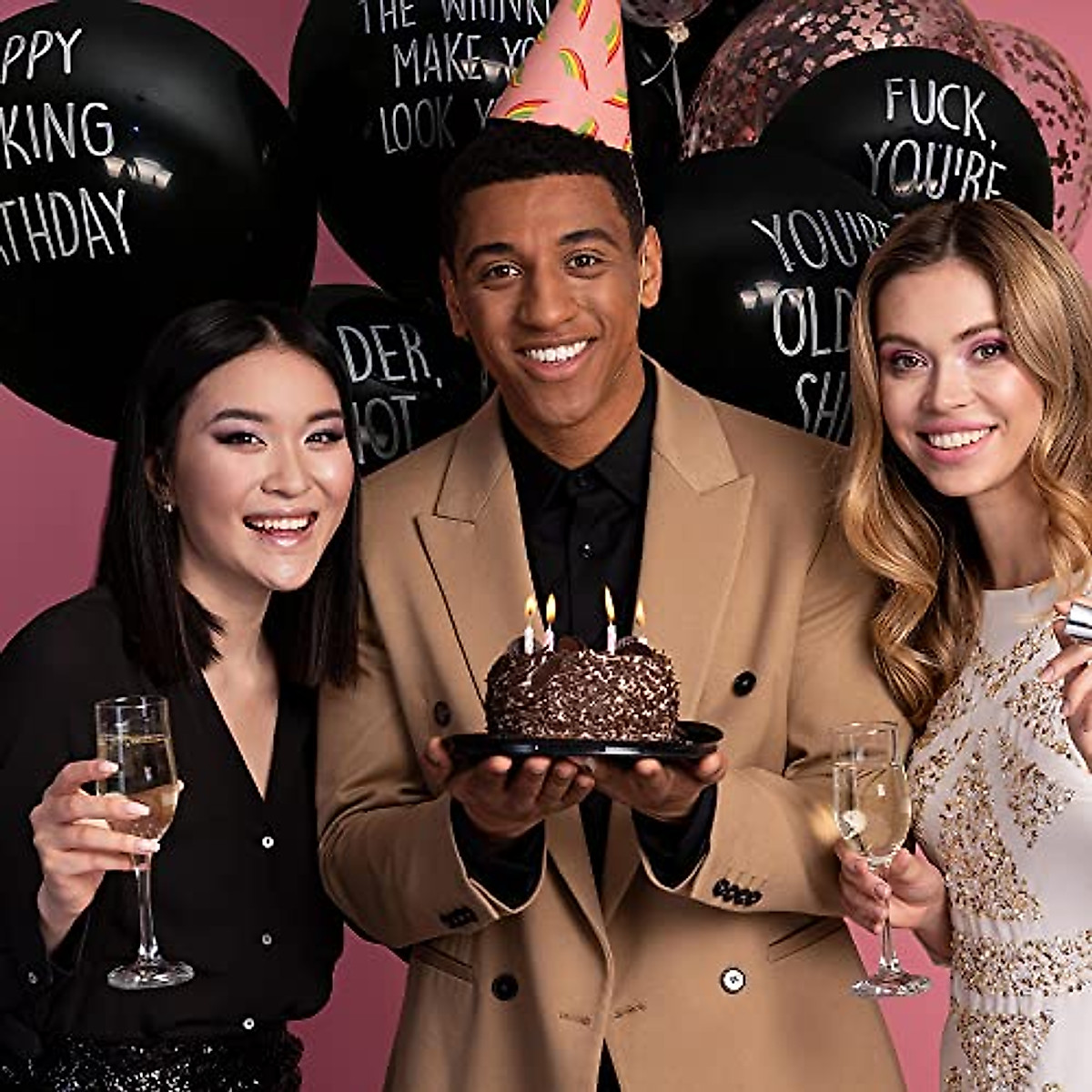 32 Piece NSFW Funny Abusive Old Age Birthday 12 Inch Party Balloons for adults with 10 Different rude, Offensive, and Sarcastic Phrases - Warning Adult Language