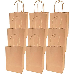 DERAYEE 24 Pcs Kraft Paper Bags, 5.5 * 3.8 * 8in Shopping Bags Bulk with handle, Gifts, Merchandise, Retail, Brown Paper Bag Party Supplies