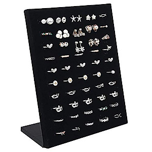 Homeanda Black Velvet L-Shaped 50 Slots Ring Earring Jewelry Display Tray Organizer Holder (L-Shaped 50 Slots-Black)