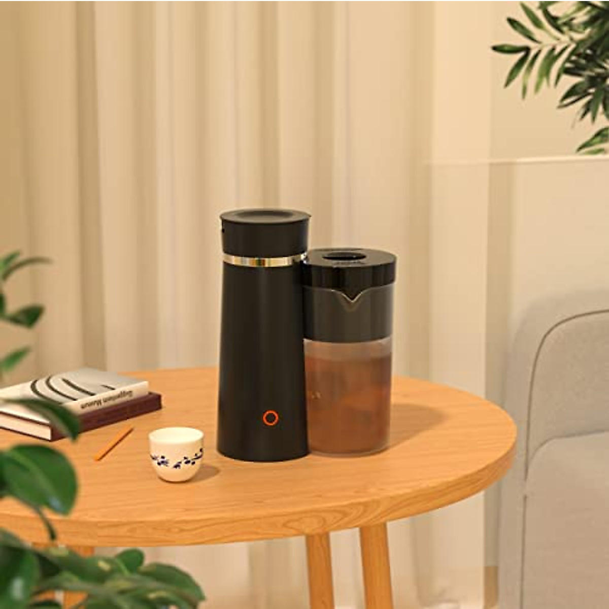 KINGTOO Iced Tea maker with Pitcher, 2qt Ice Tea Coffee machine for Sweet Tea and Ground Coffee, Black