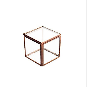 Feyarl Tiny Clear Glass Jewelry Trinket Box Ornate Rings Earrings Shadow Organizer Treasure Chest Decorative Keepsake Case with Lid for Wedding Birthday Gift (Brass)