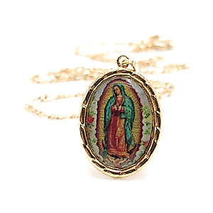 LESLIE BOULES Virgen de Guadalupe Medal Necklace for Women 18K Gold Plated Chain (A-Virgen de Guadalupe)