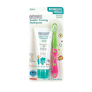 Dr. Talbot's Toddler Training Toothpaste Naturally Inspired with Citroganix, with Toothbrush Included, Pink/Green, 1.6 Ounce