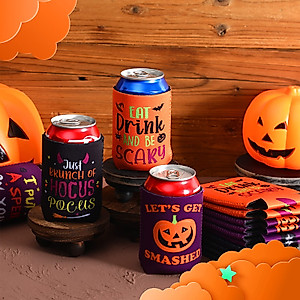 24 Pcs Halloween Can Cooler Sleeves 12 oz Funny Can Sleeves Pumpkin Cat Insulated Beer Can Cooler Skinny Bottle Sleeve for Cold Drinks Gift Halloween Party Supplies