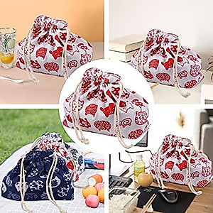 NUOBESTY Lunch Box Pouch with Drawstring Japanese Portable for Bento Boxes Tote Bag Picnic Office Outdoor Lunch Storage Handy Bags Cat Printed Red