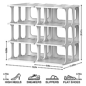 White Shoe Rack Organizer 8 Tier Narrow Shoe Rack for Closet, Durable Modern Shoe Stand Stacker, Free Standing Shoe Racks Vertical Small Entryway Hallway Shelf, Easy Assembly Shoe Tower Rack
