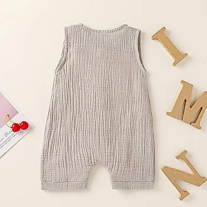 Cecobora Infant Newborn Baby Boys Girls Cotton Linen Romper Summer Jumpsuit Sleeveless Overalls Clothing Set (Grey, 0-3 Months)
